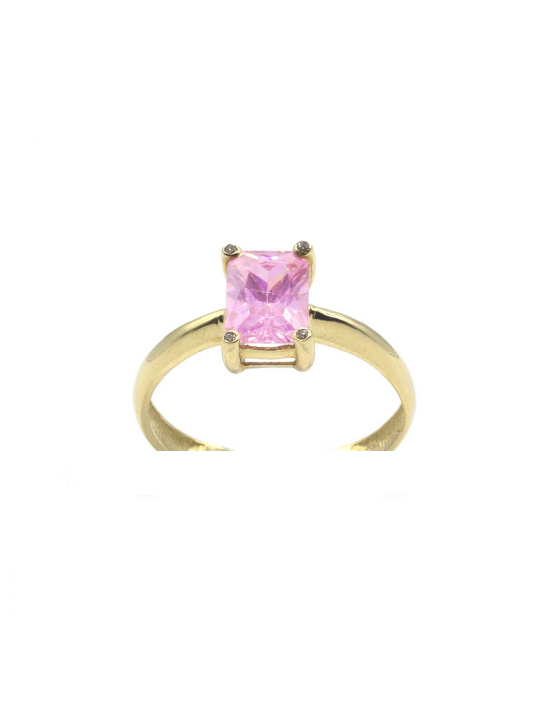 Anillo de oro 18K con circonita talla esmeralda rosa SNA04505
